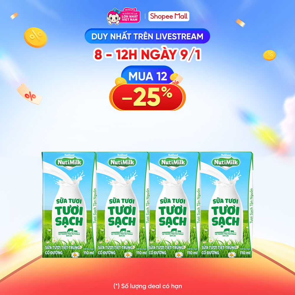 Sữa tươi sạch tiệt trùng Nutimilk, có đường, 110ml (lốc 4 hộp) | Shopee ...