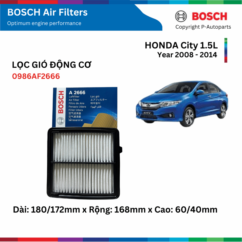 Lọc gió động cơ ô tô BOSCH Air Filter xe HONDA City 1.5L đời 2008 đến ...