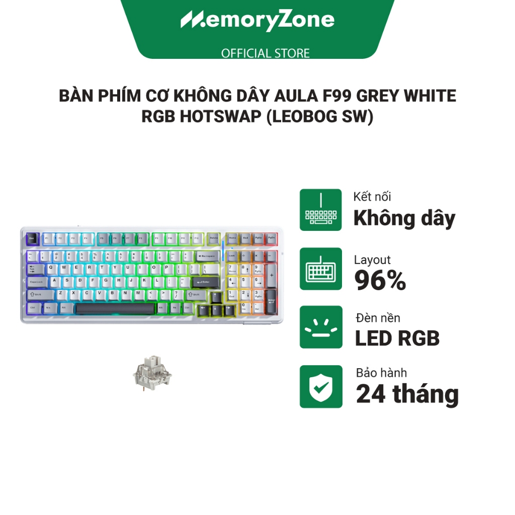 Bàn phím cơ không dây AULA F99 Grey White RGB Hotswap (Leobog Sw ...
