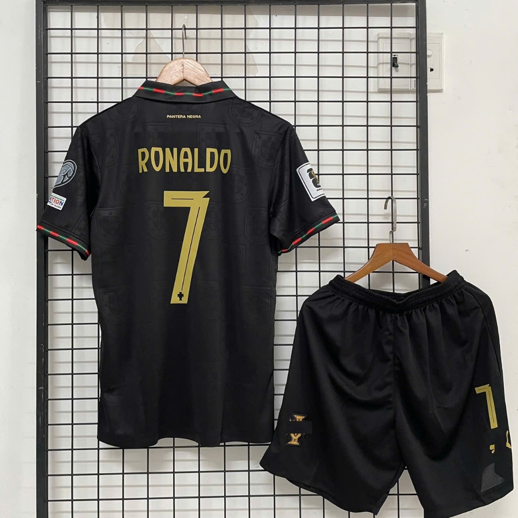 Bộ quần áo bóng đá BĐN đen sân khách 2026 thun mè in tên số Ronaldo ...