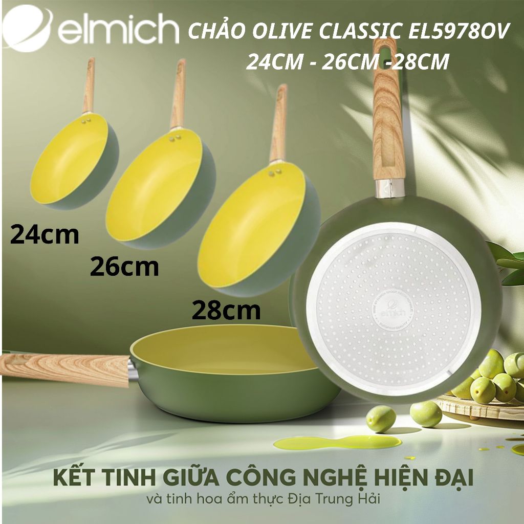 Chảo Olive Elmich Classic EL5978OV26 phủ sứ an toàn tuyệt đối chống ...