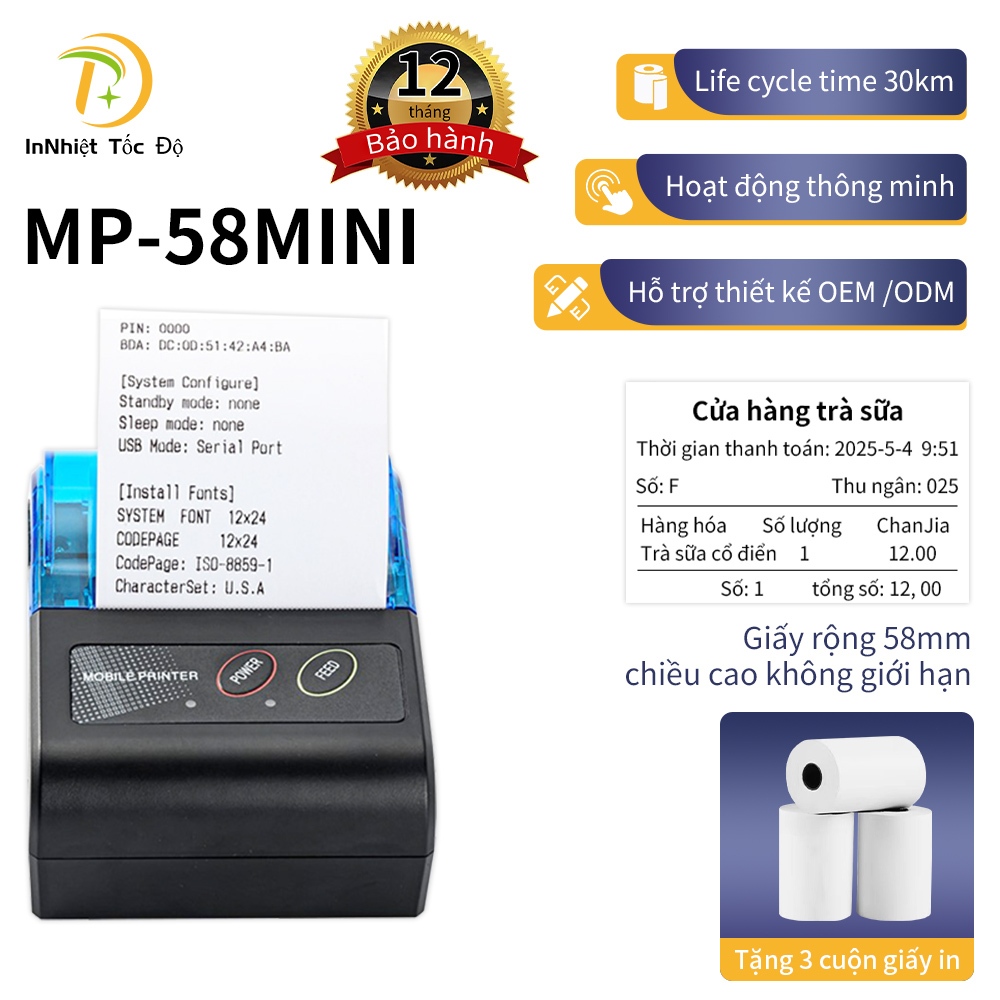 58mm Máy In Nhiệt Biên Lai Không Dây Bluetooth Máy In Biên Lai Mini Bỏ ...