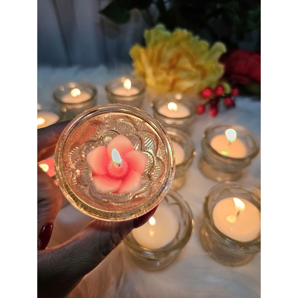 Combo 6 Ly Sen Thủy Tinh Đựng Nến Tealight | Ly Đốt Nến Trang Trí Bàn ...