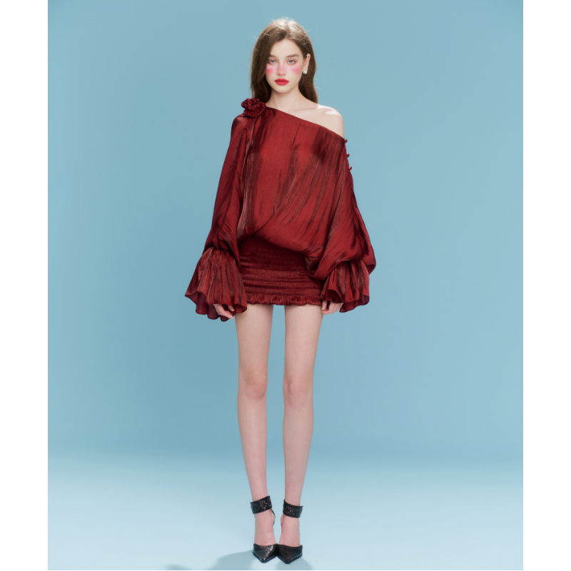 Rouge Desire Dress – Đầm ngắn lệch vai Glorious chất liệu tơ cao cấp ...