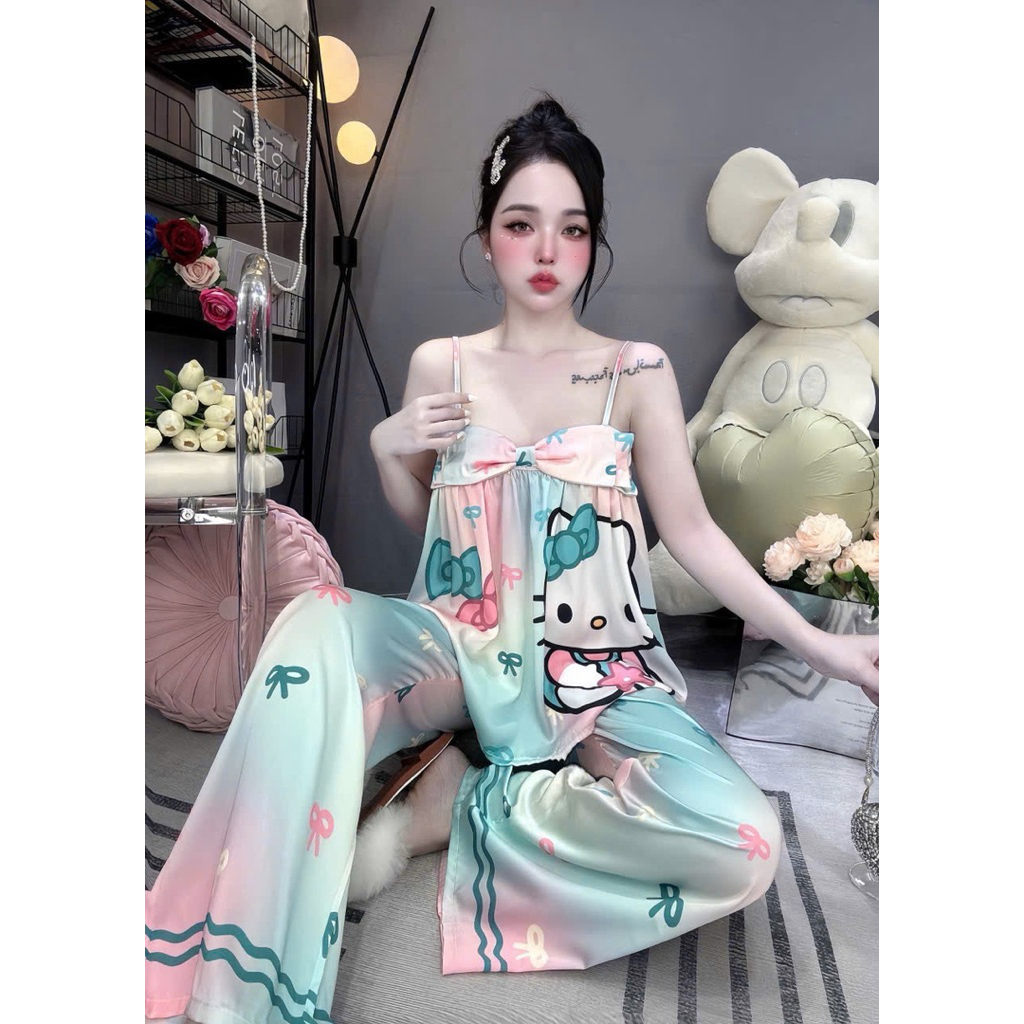 Bộ 2 dây quần dài mặc nhà lụa latin tơ tằm (freesize) | Shopee Việt Nam