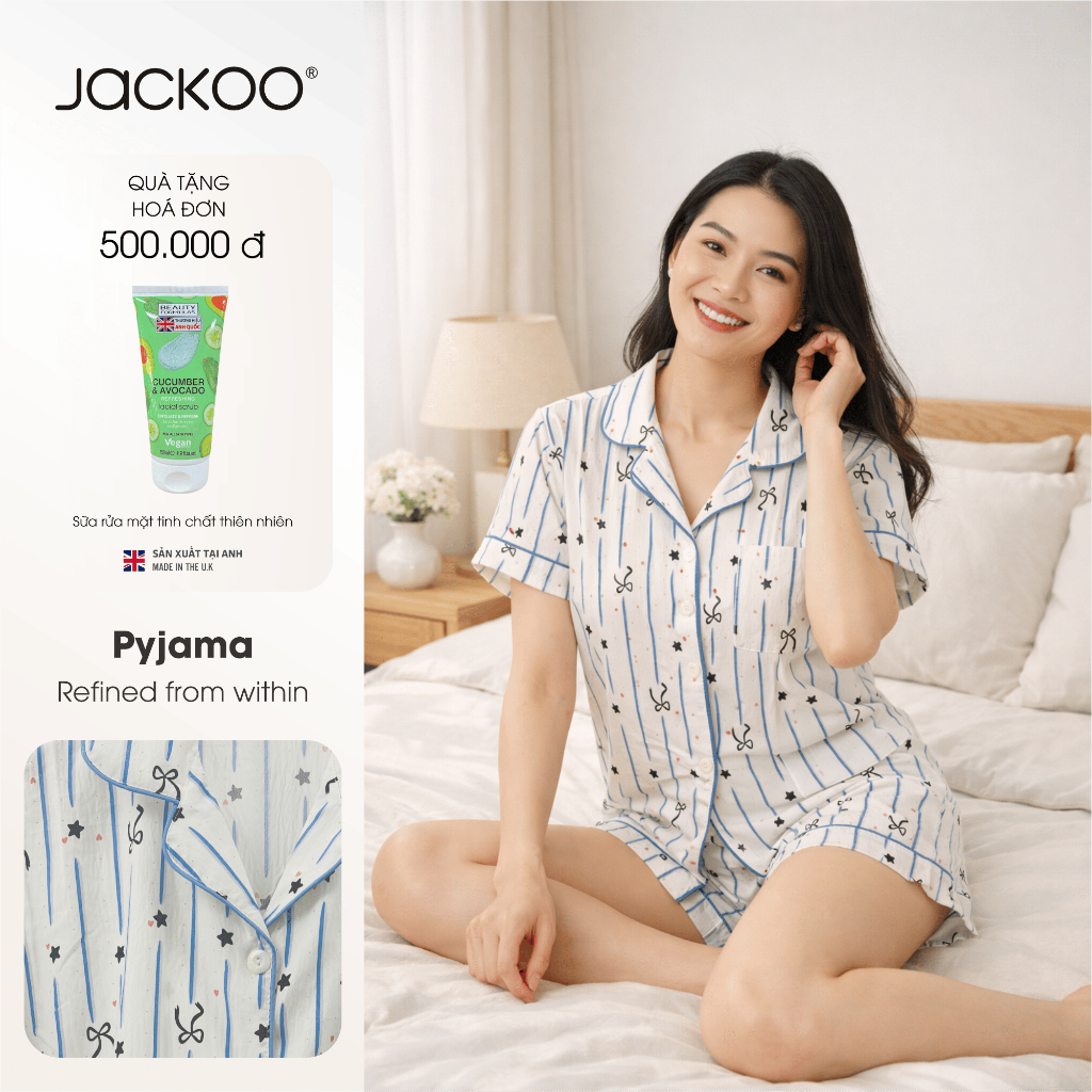 Đồ Bộ Nữ Ngắn Tay Pijama JACKOO Nhiều Màu Trẻ Trung, Đồ Ngủ Mặc Nhà Mùa ...