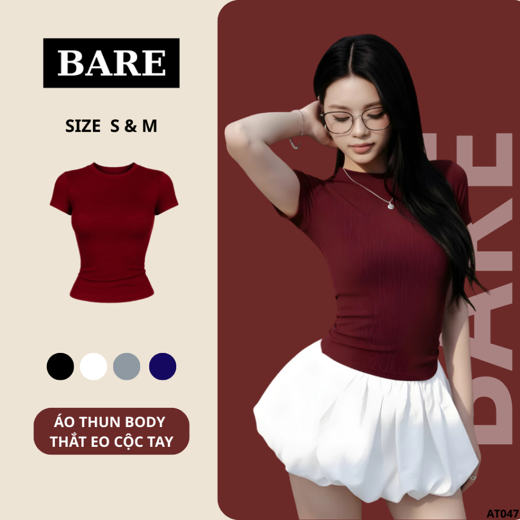 BARE_Áo Thun Thắt Eo Ôm Body Cổ Tròn Basic, Áo Ôm Body Nữ Chất Zip Lụa ...