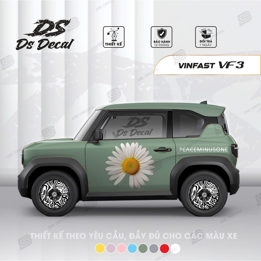 Tem dán xe VF3 - Ds Decal - Tem Sticker hoa cúc - Decal trang trí 2 bên ...