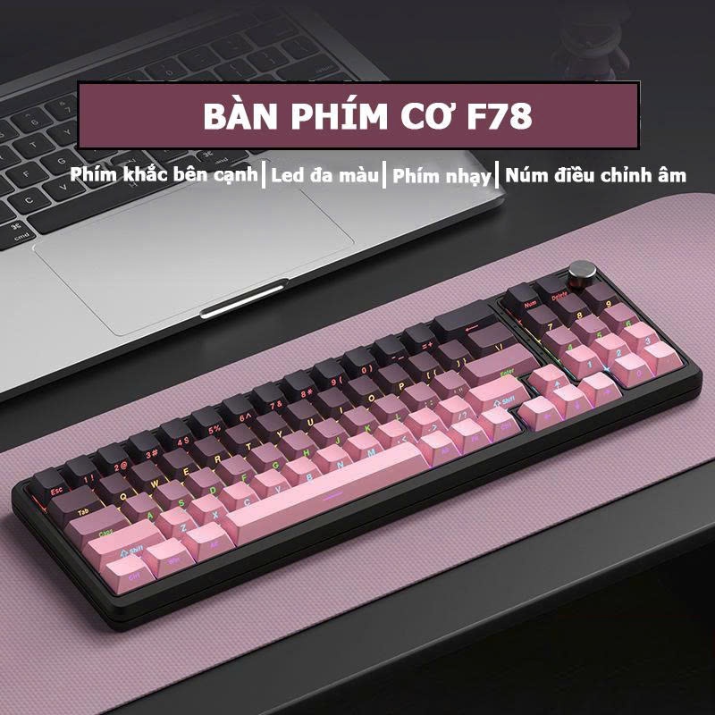Bàn phím cơ có dây F78 70% Tiroshi 17 chế độ led có núm xoay thay đổi ...