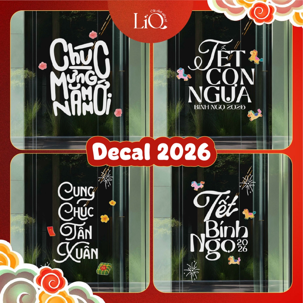 [04] Decal dán kính trang trí Tết - Decal 2026 - Decal Happy New Year ...