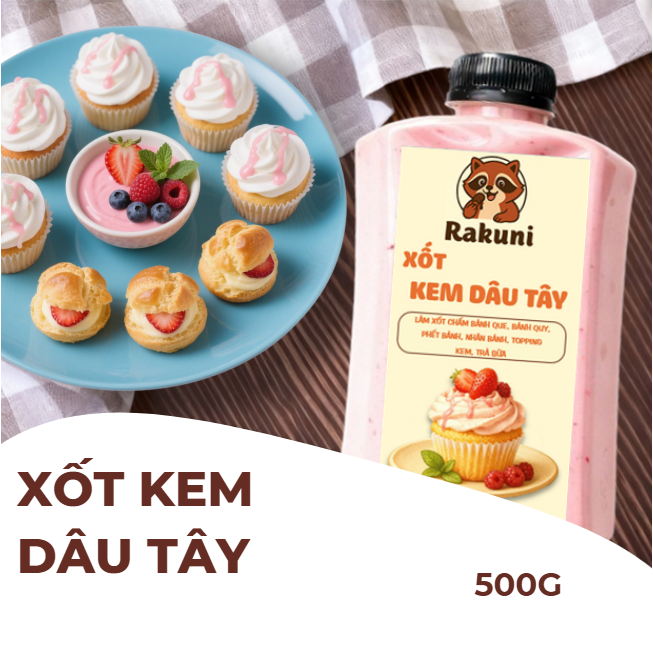 Xốt Kem Dâu Tây Rakuni Foods 500g - Chấm bánh quy, mochi chấm, topping ...