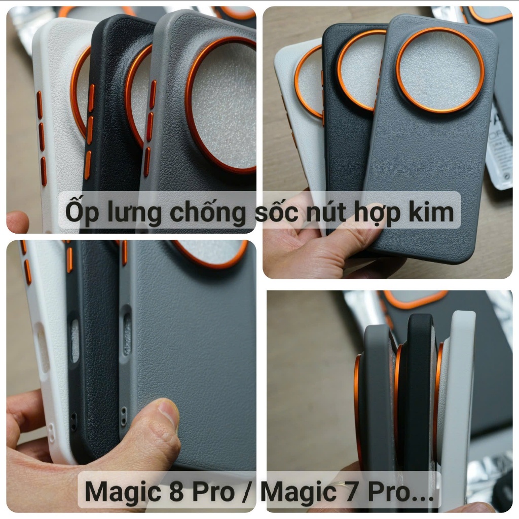 Ốp lưng da nút hợp kim full viền dẻo TPU Honor Magic 8 Pro / Magic 7 ...