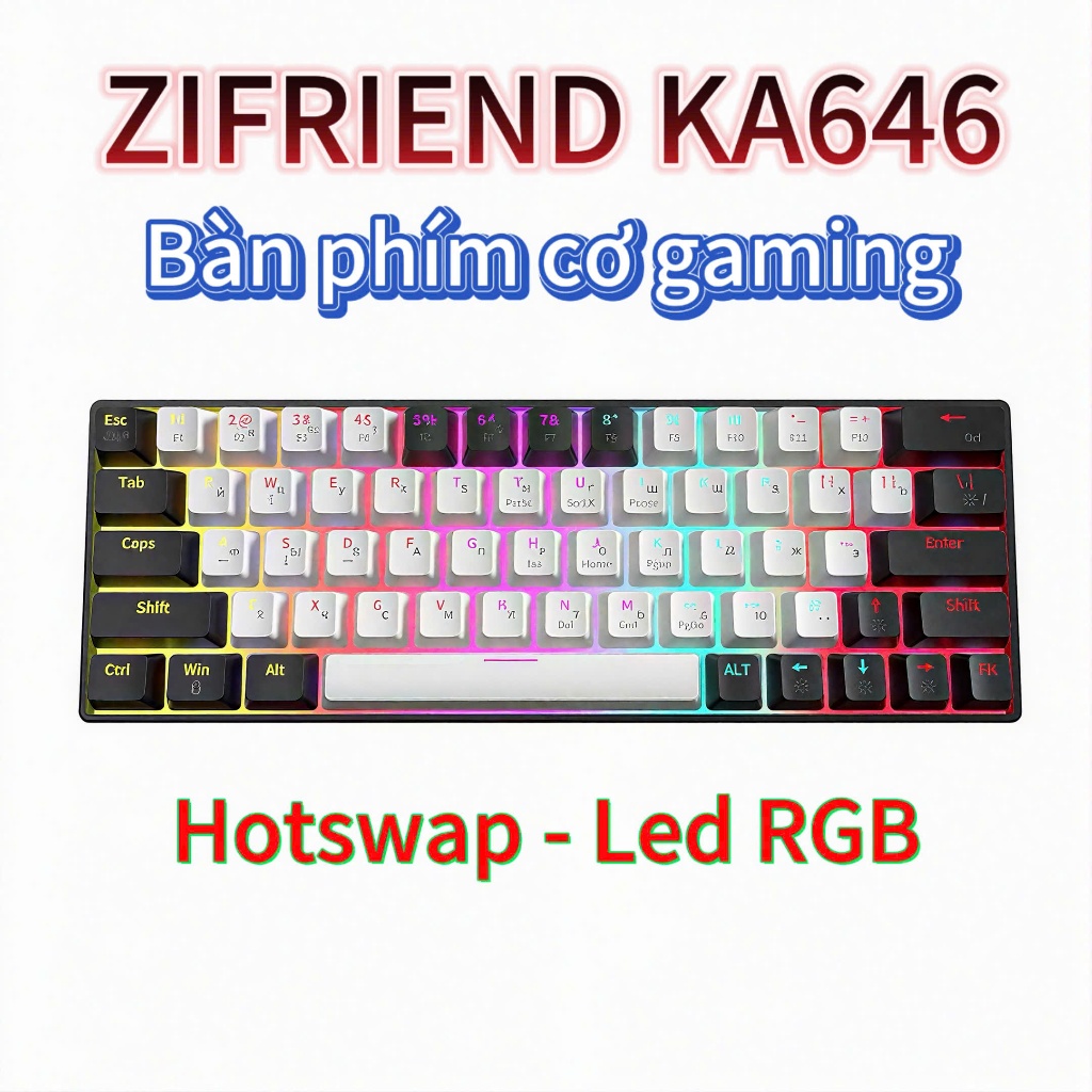 Bàn phím cơ gaming 63 phím Zifriend KA646 - Led RGB - hotswap - Red ...