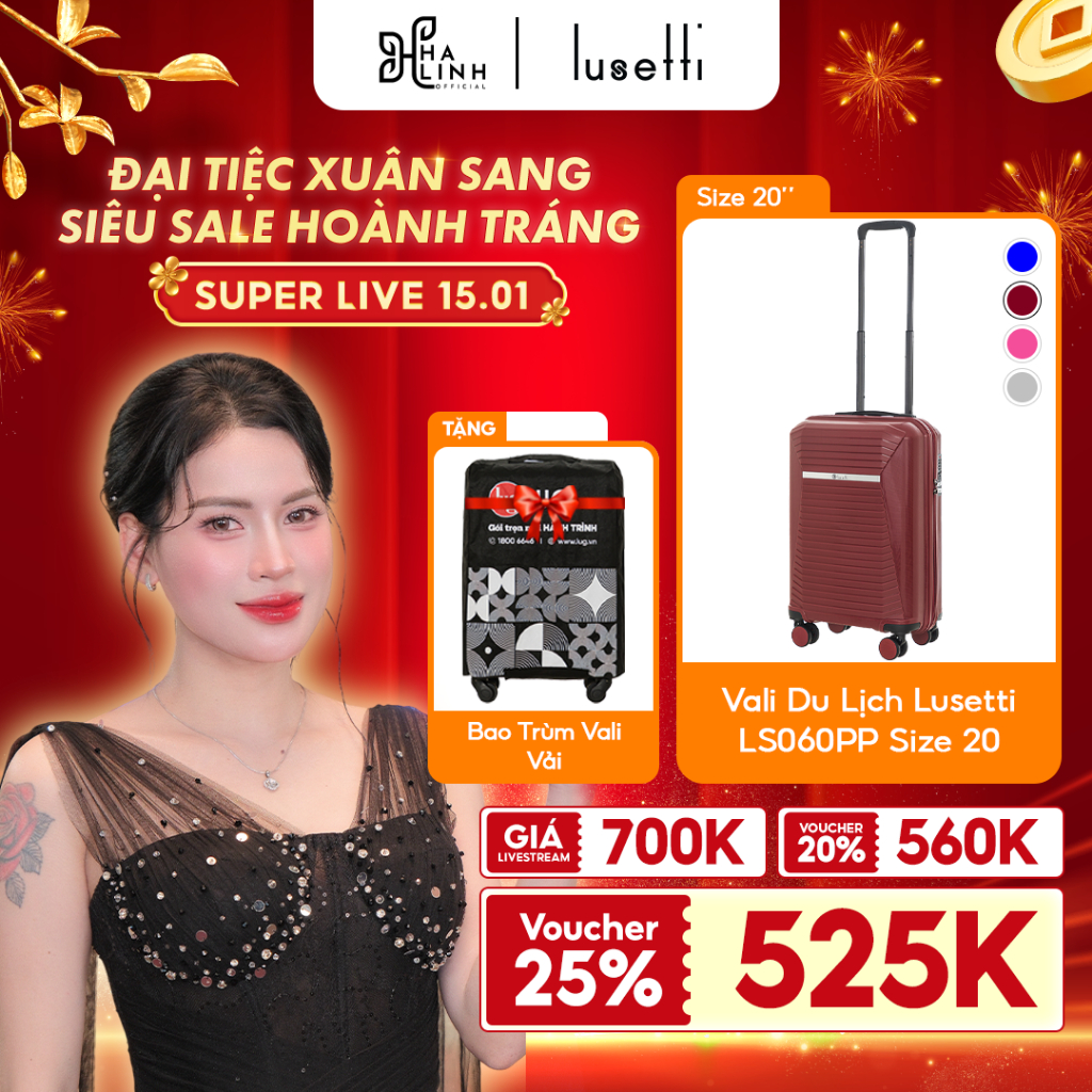 [Lusetti x Võ Hà Linh] Vali Du Lịch Lusetti LS060PP Nhựa PP Tặng Bao ...