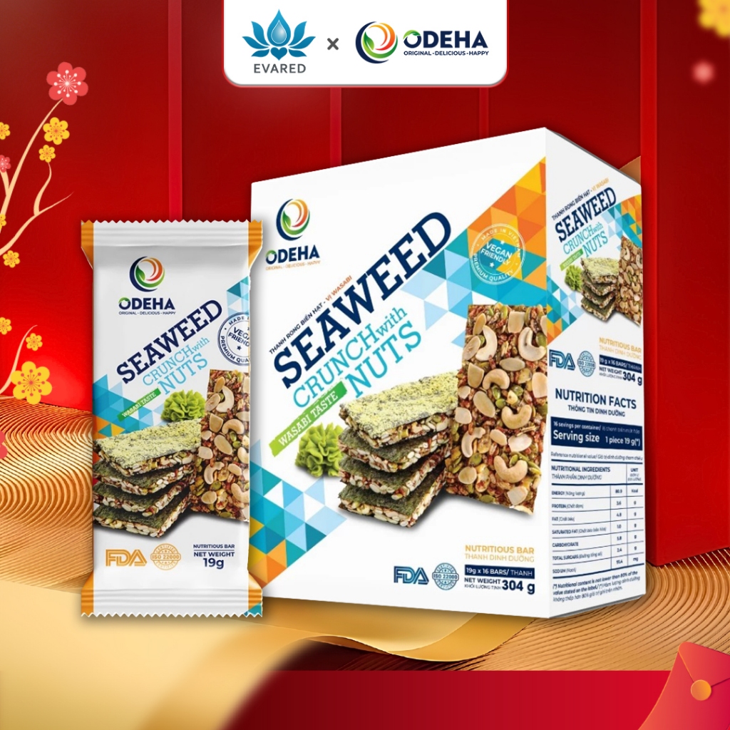 Thanh rong biển hạt dinh dưỡng ODEHA hương vị wasabi, xuất khẩu Mỹ, hộp ...