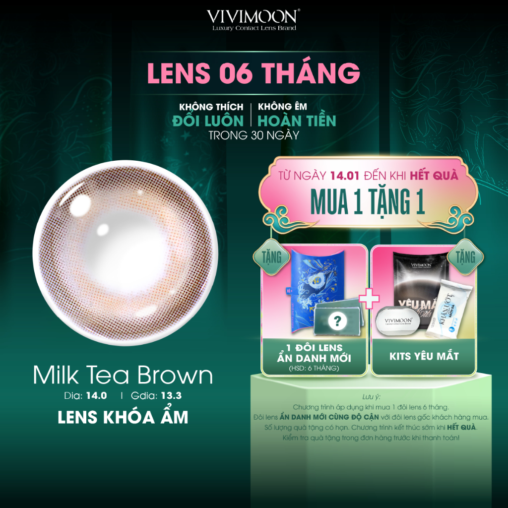 VIVIMOON lens cận khóa ẩm màu nâu trà sữa Milk Tea Brown, kính áp tròng ...