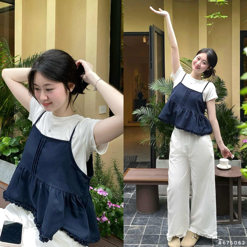 Set áo yếm viền bèo + áo thun dễ thương #675062 | Shopee Việt Nam