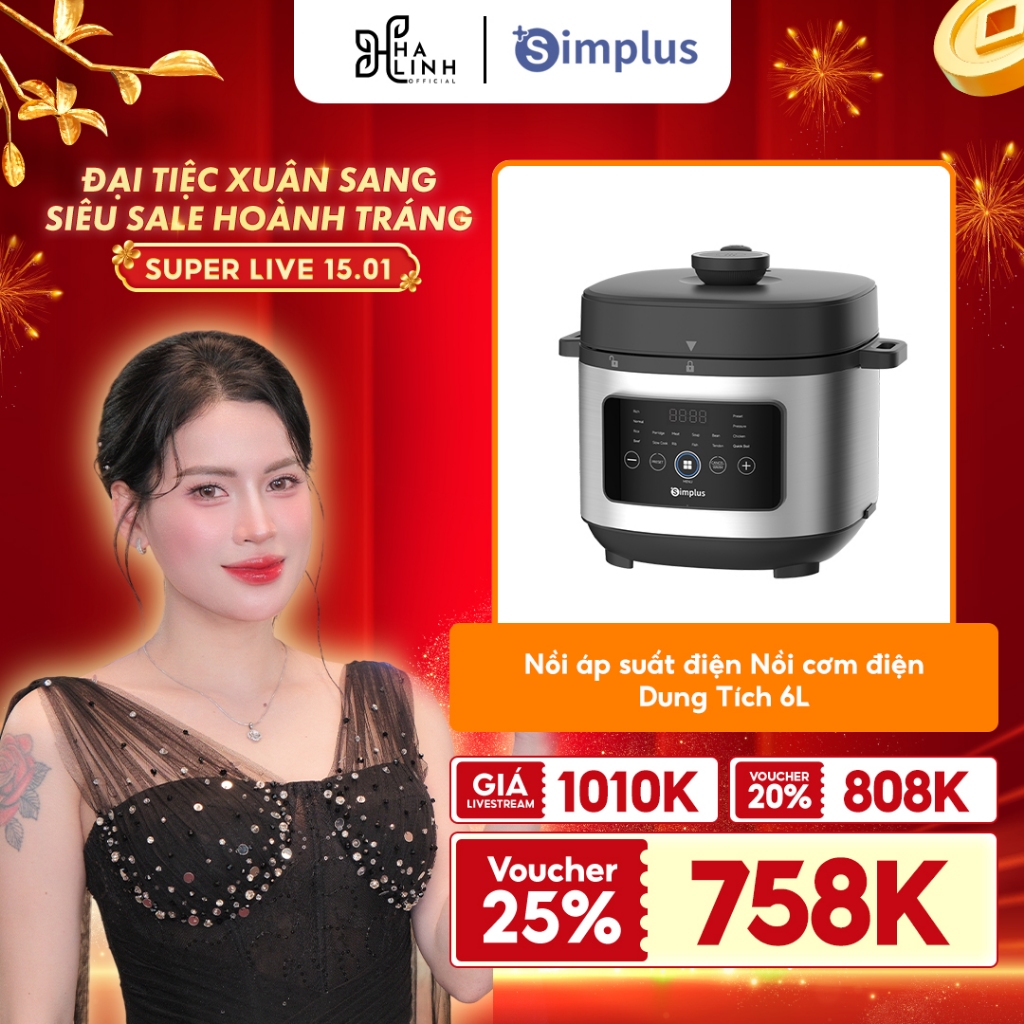 [Võ Hà Linh x Simplus] Nồi áp suất điện Nồi cơm điện Dung Tích 6L ...