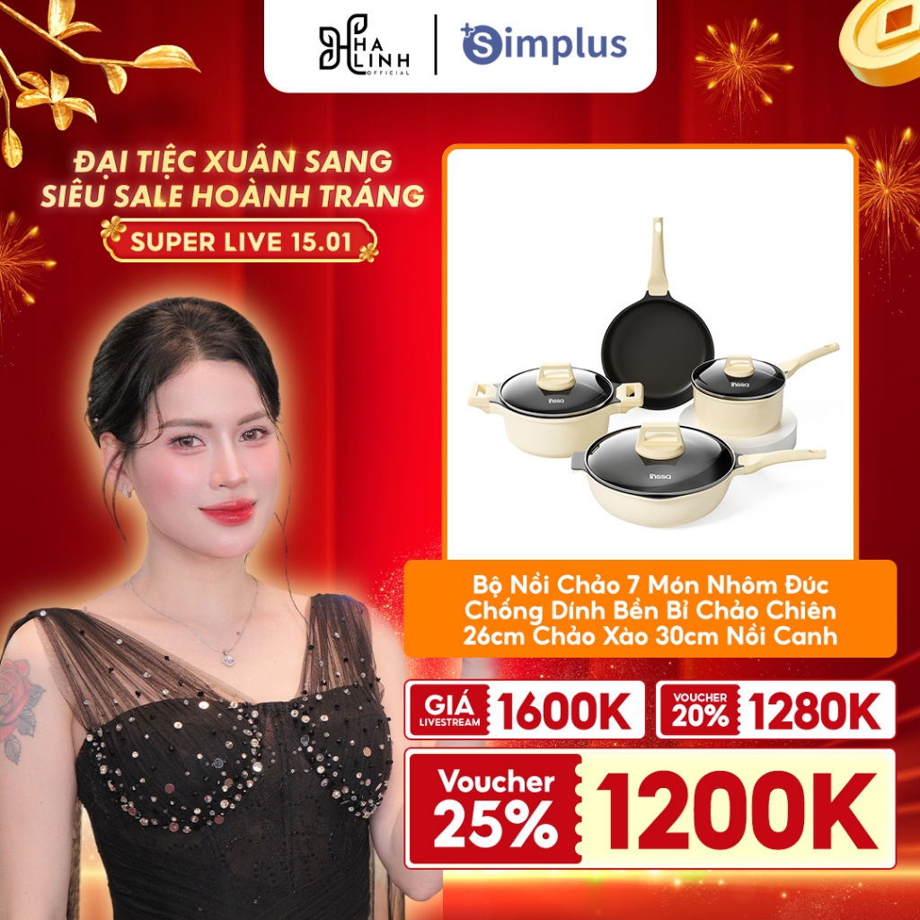[Võ Hà Linh x Simplus] Bộ Nồi Chảo 7 Món Nhôm Đúc Chống Dính Bền Bỉ ...