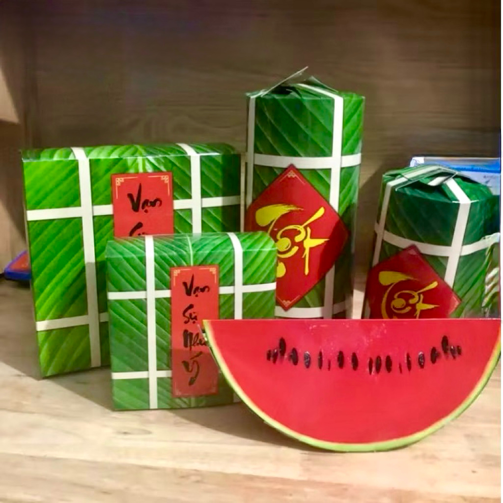 Set Bánh Chưng, Bánh Tét, Giò, Dưa Hấu Decor Tết, Trang Trí Giỏ Quà ...