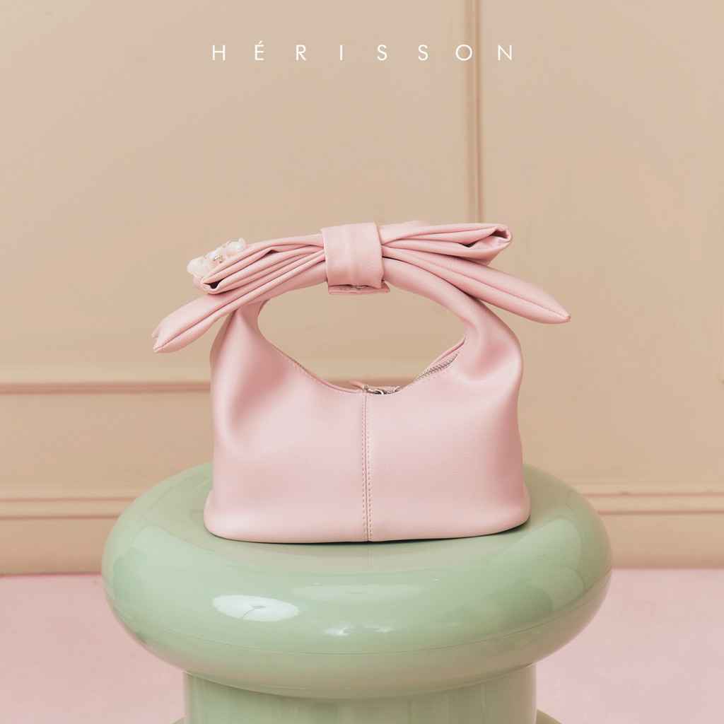 Túi Chow bag Hérisson màu hồng phấn + nơ | Shopee Việt Nam