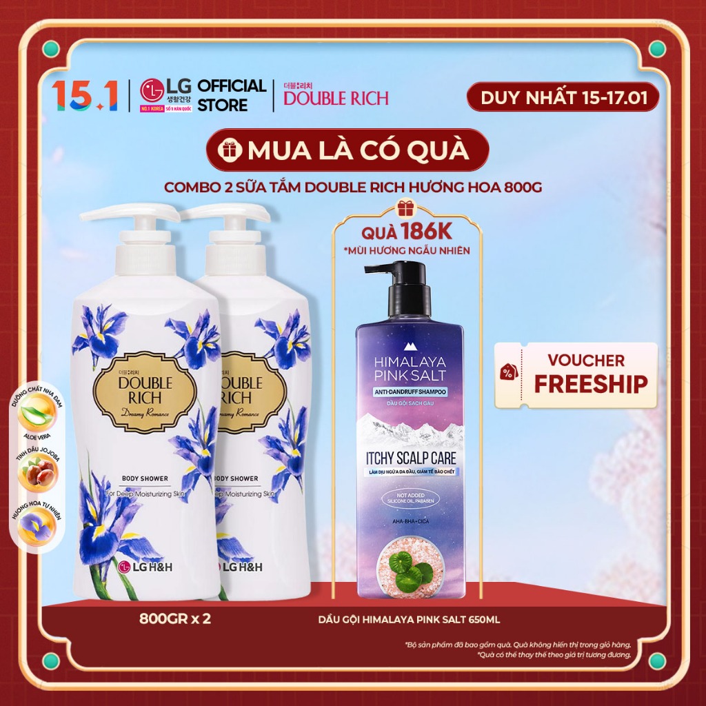 [LG Daily Beauty Official] Combo 2 Sữa tắm Double Rich hương hoa chiết ...