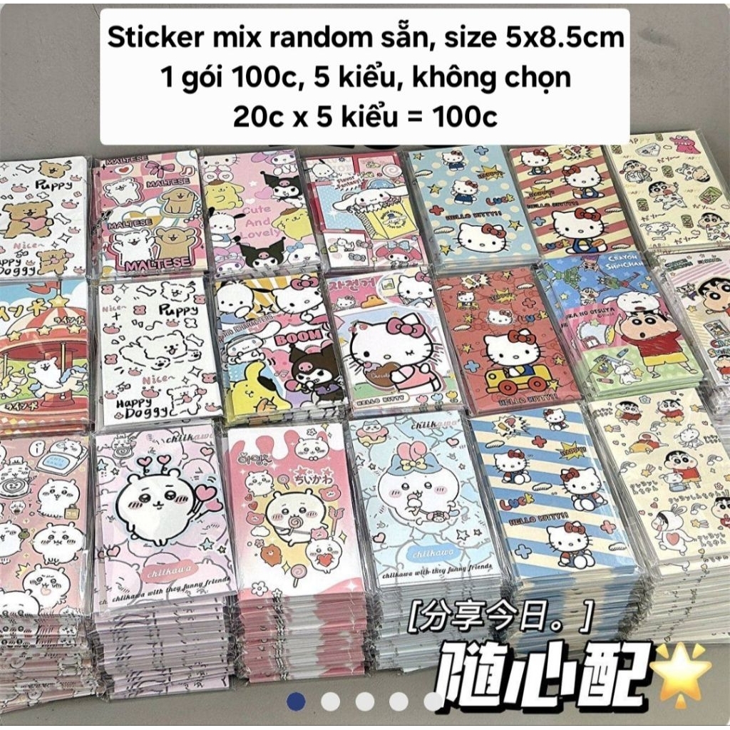 Set 100c sticker mix random size 5x8.5cm nhãn dán mix hoạt hình ...