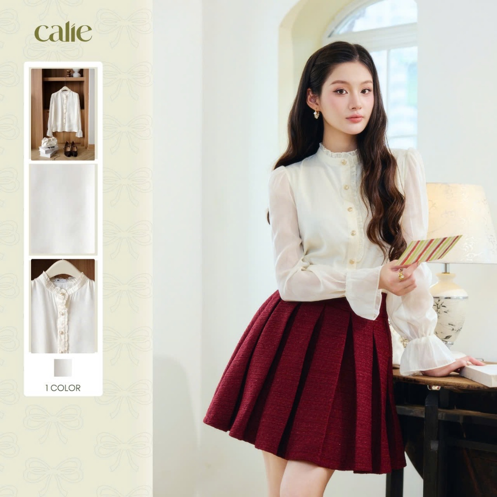 (Winter Chapter 2) Áo sơ mi tơ phối cổ, nẹp bèo, chất liệu cao cấp, mềm ...