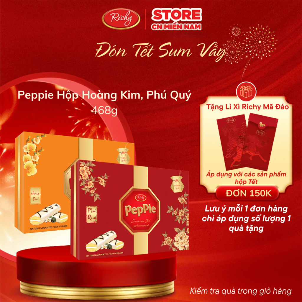 [CÓ TÚI GIẤY] Hộp Bánh Bông Lan phủ socola Peppie Richy Hoàng Kim, Phú ...