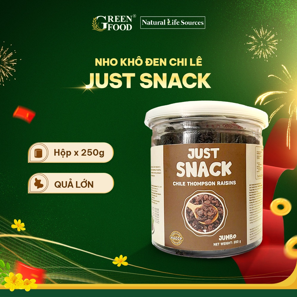 GREEN FOOD - Nho khô đen Chile quả to JUST SNACK | Hộp 250g Ăn Vặt Văn ...