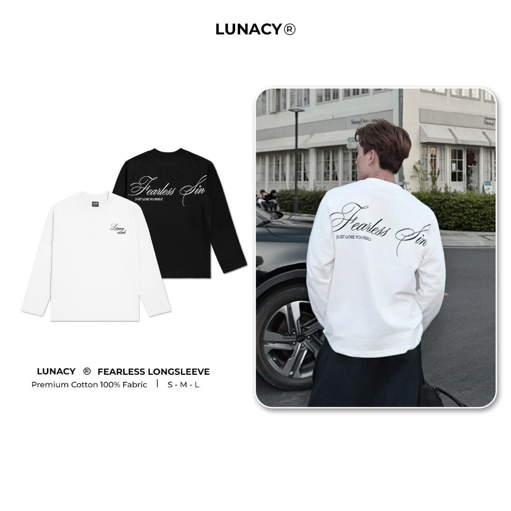 Áo Thun Tay Dài Thêu Chữ Fearless Sin Trắng Đen Local Brand LUNACY ...