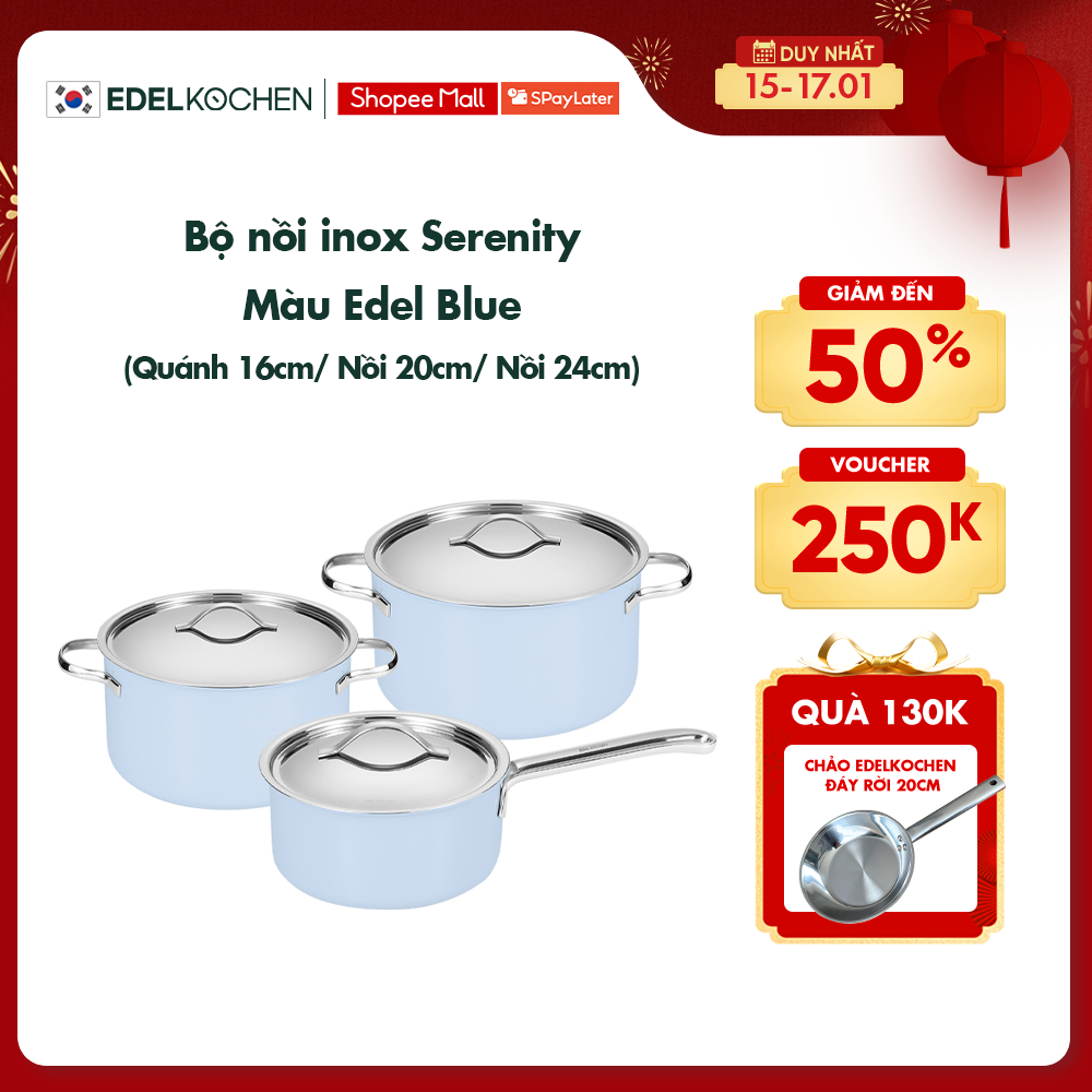 Bộ nồi inox Edelkochen Serenity Collection - Màu Edel Blue (Quánh 16cm ...