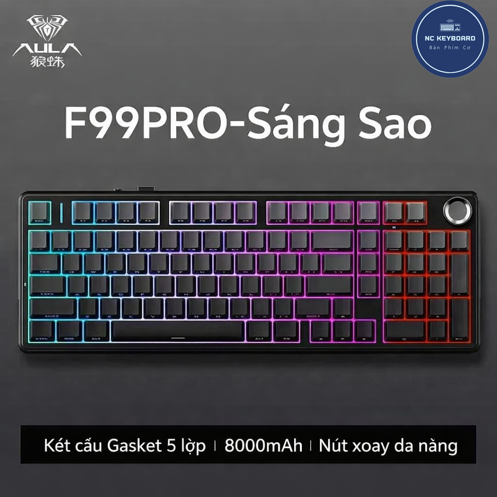 BÀN PHÍM CƠ AULA F99 - F99PRO 3MOD LED RGB HOTSWAP | PIN 8K - lingbao ...
