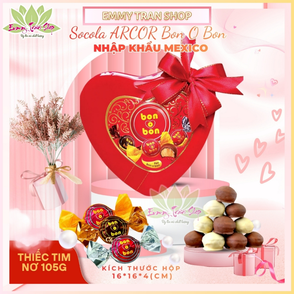 Kẹo Socola Arcor Bon O Bon Chocolate Hộp Thiếc Tim Nơ 105g, Nhập khẩu ...