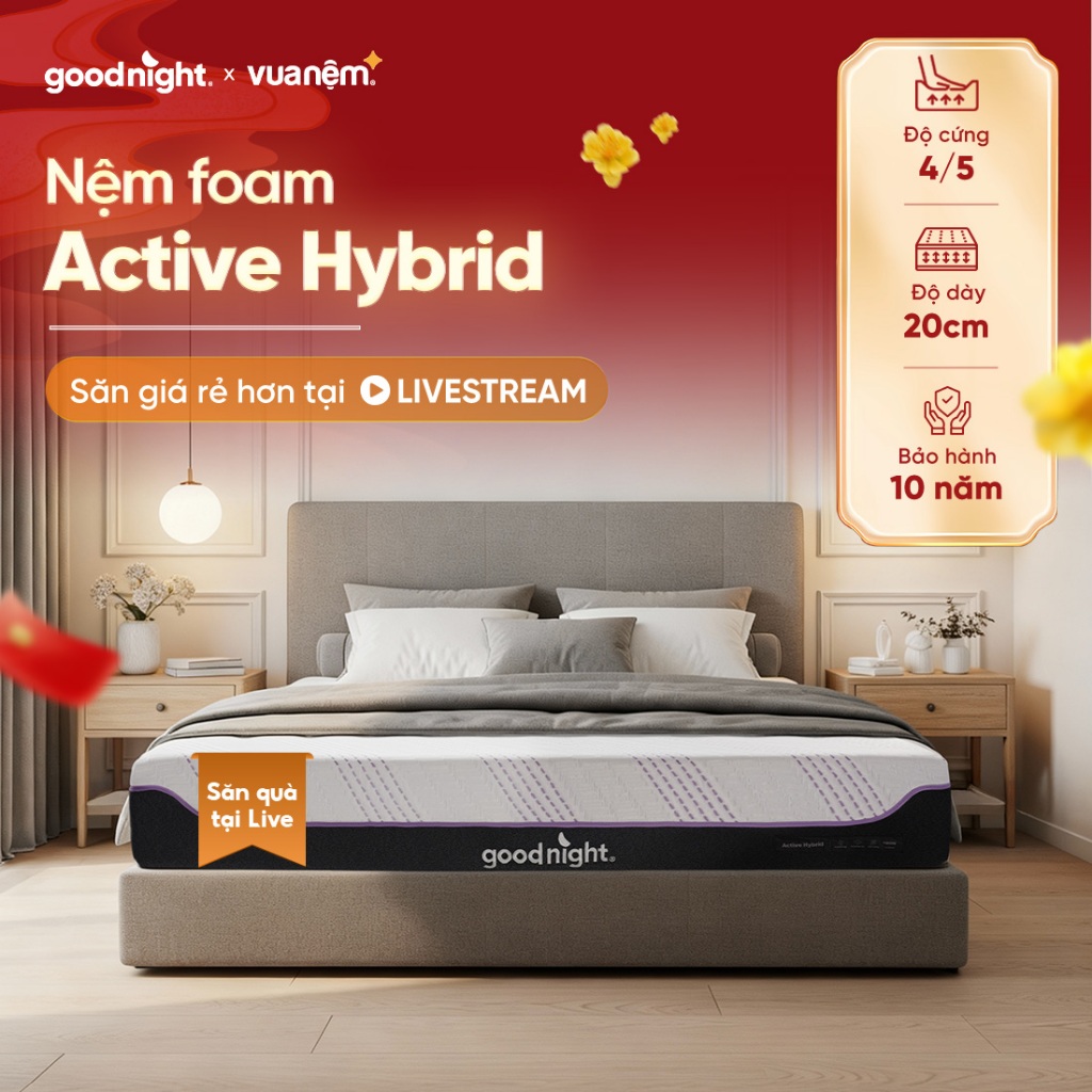 Nệm Foam Goodnight Active Hybrid mát tới 12H-Đệm foam than đá, dày 20cm ...