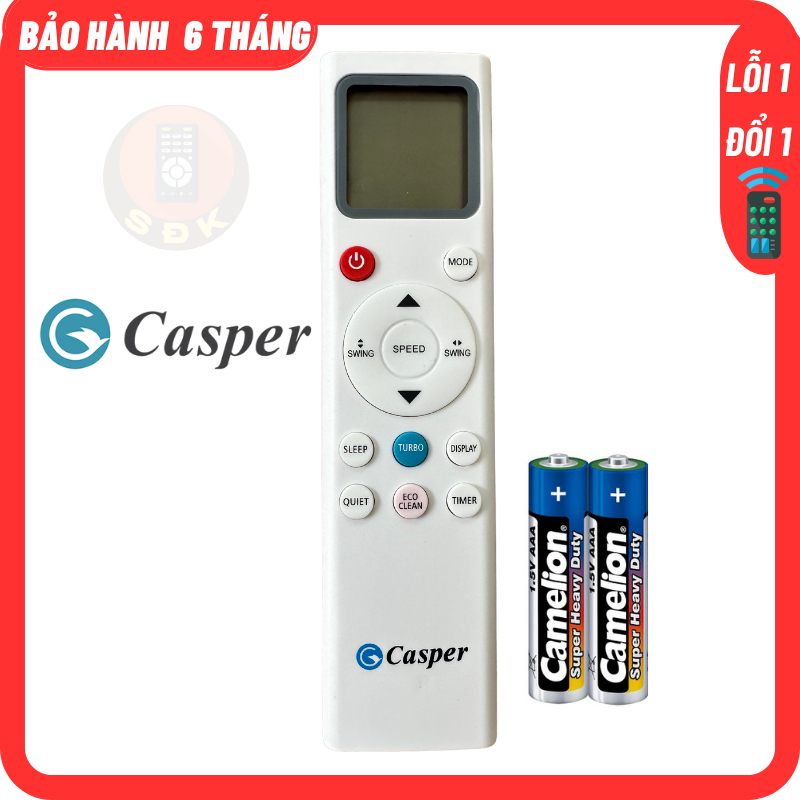 Điều Khiển Điều hòa CASPER vuông dài nút đỏ mới, Kèm Pin, Remote máy ...