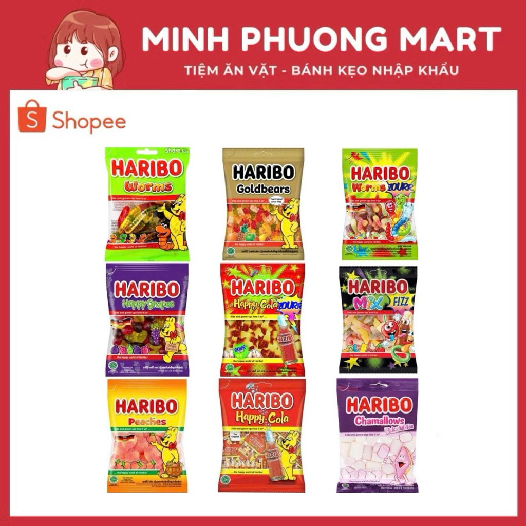 Kẹo dẻo Haribo Goldbears, Worms,Fruity Basket,Mix Zourr,Starmix,Happy ...