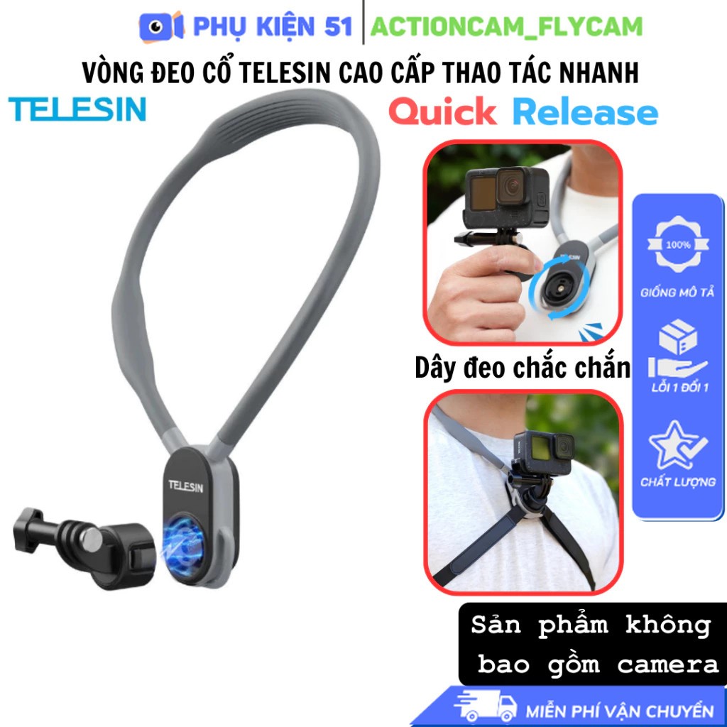 Vòng Telesin 2.0 Quick đeo cổ gắn Osmo 360, Insta360 Ace Pro 2 ...