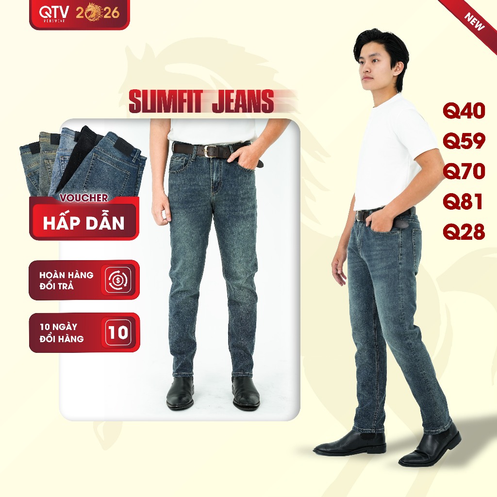 QTV2 - BST Quần Jean Nam Slim Fit Màu Xanh Bụi Bặm Cá Tính Chất Denim ...