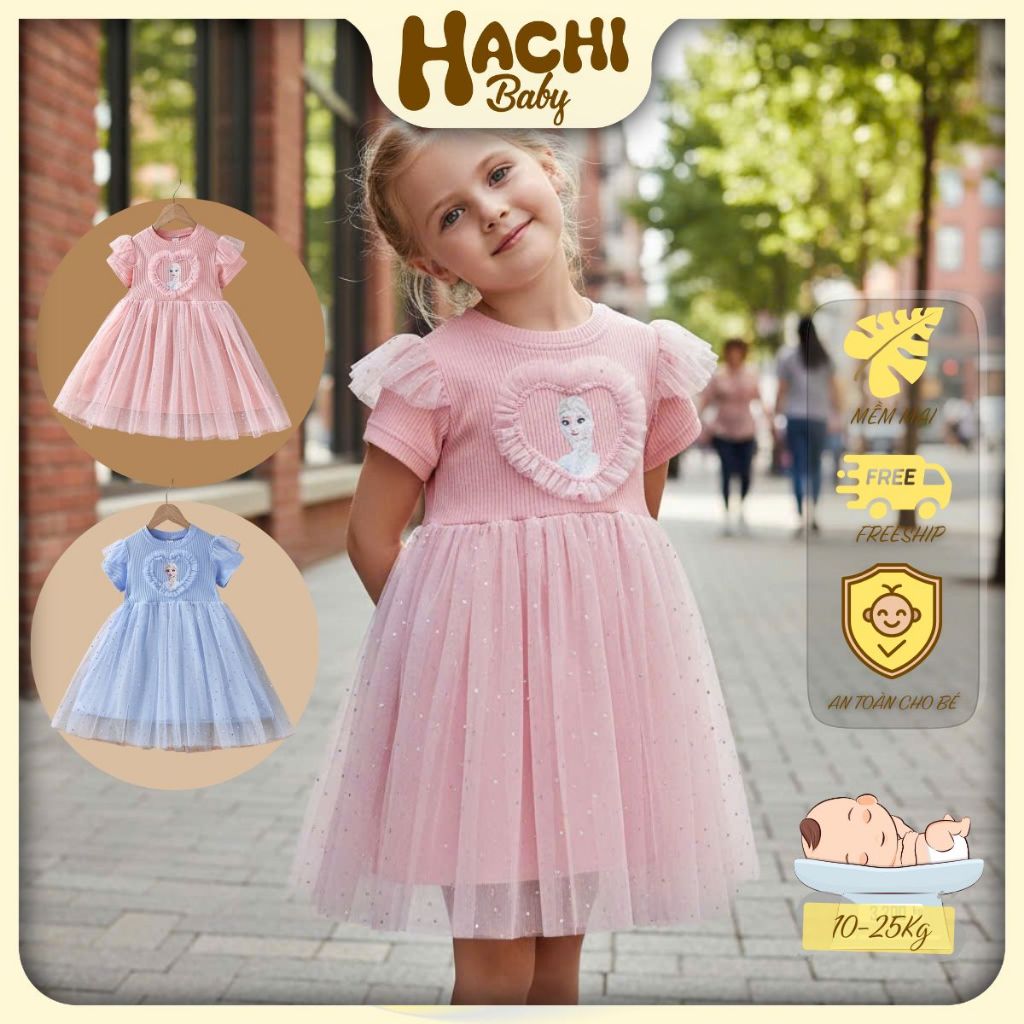 Váy đầm công chúa Elsa thun gân voan lưới lấp lánh,xòe bồng diện TẾT từ ...