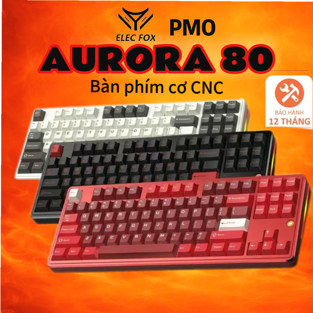 Bàn Phím Cơ Prebuild PMO Aurora 80 TKL 87 Phím Nhôm CNC 3 Chế Độ Kết ...