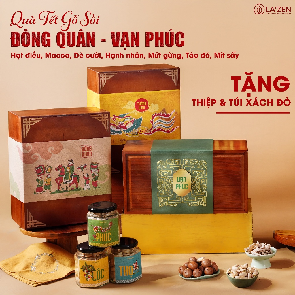 Set quà Tết, gỗ Sồi sang trọng, hạt dinh dưỡng cao cấp - Hữu Niên, Đông ...