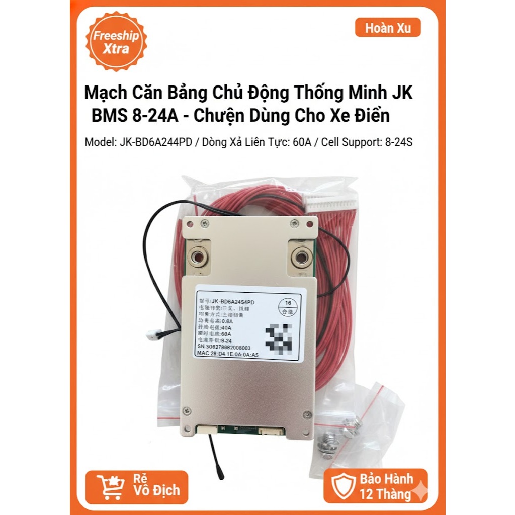 Mạch BMS JK 8S-24S 60A Smart BMS - Cân Bằng Chủ Động 0.6A - Chuyên Cho ...