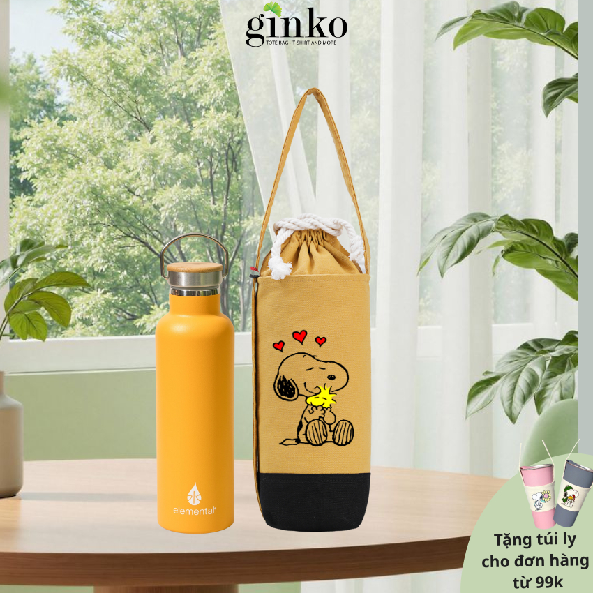 Túi Đựng Ly, Bình, Cốc Giữ Nhiệt (holder bag) Vải Canvas màu vàng bò ...