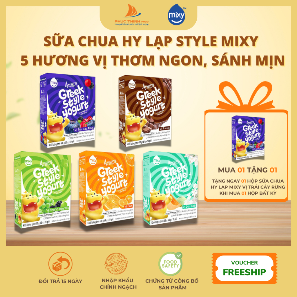 Sữa Chua Hy Lạp Mixy Mix Vị Bổ Sung Protein Hộp 600g (60g x 10 gói ...