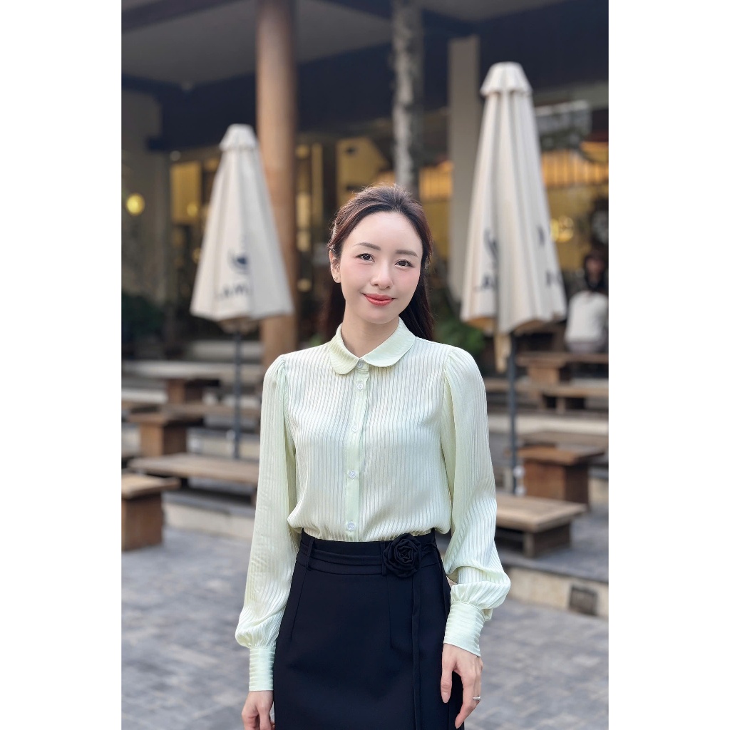Áo sơ mi lụa tằm kẻ cổ sen tay dài mã 429 | Shopee Việt Nam