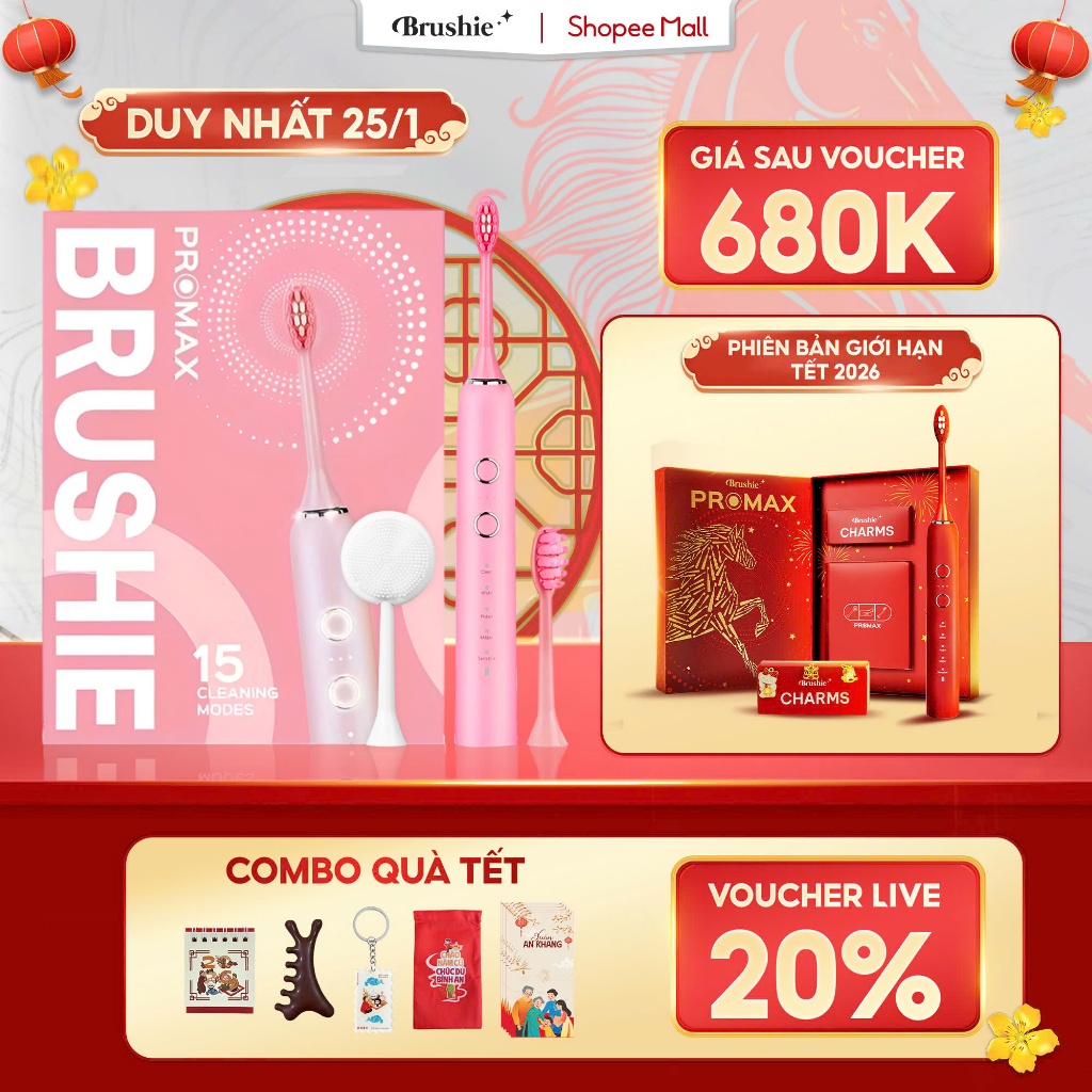 [GIÁ 756K LIVE SHOP] Bàn chải điện Brushie Promax tích hợp 15 chế độ ...