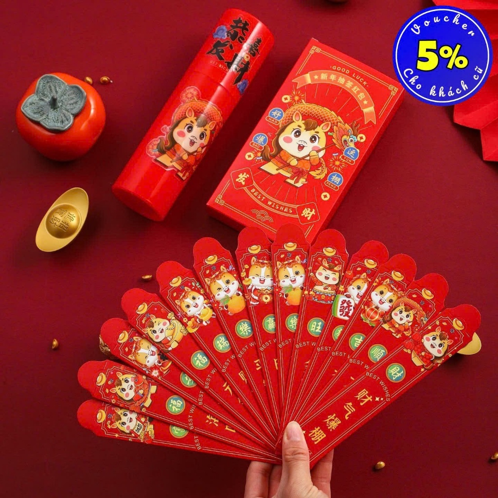 Hộp Lì Xì Rút May Mắn 12 Bao – Lì Xì Bốc Thăm Sáng Tạo Phong Cách Blind ...