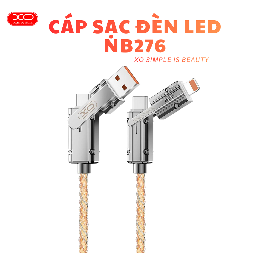 Dây cáp đèn Led NB276 XO Simple Is Beauty 4 Cổng, Sạc Nhanh, Truyền Dữ ...