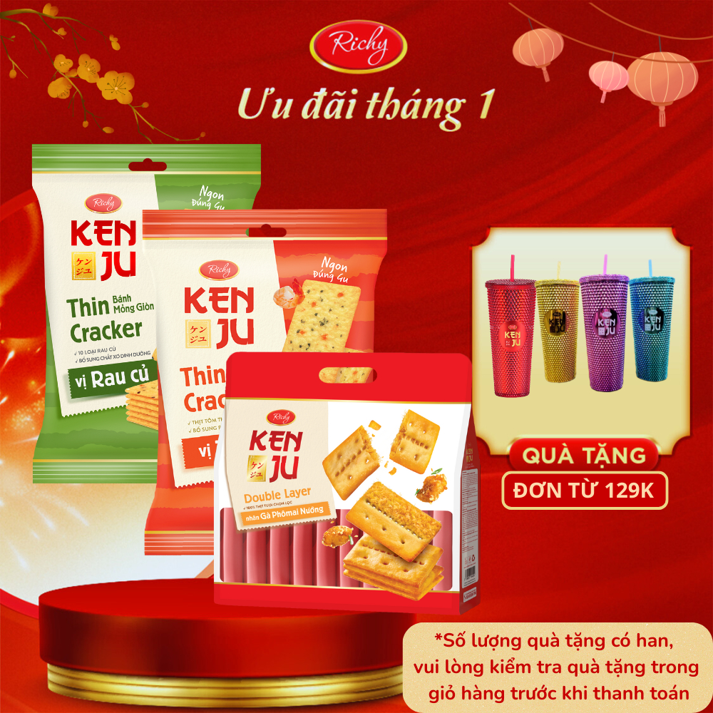 [Tặng Ly Kenju Đơn 129k] [CÓ KENJU 2 LỚP] Combo 3 túi bánh quy mỏng ...